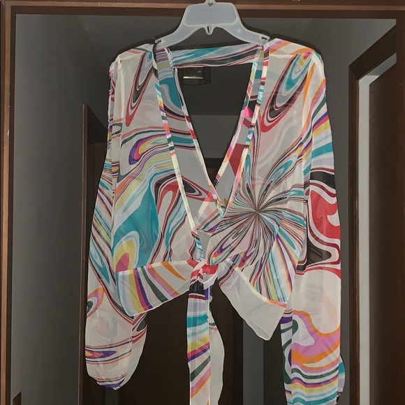 Tops | Womens Sheer Colorful Blouse | Poshmark